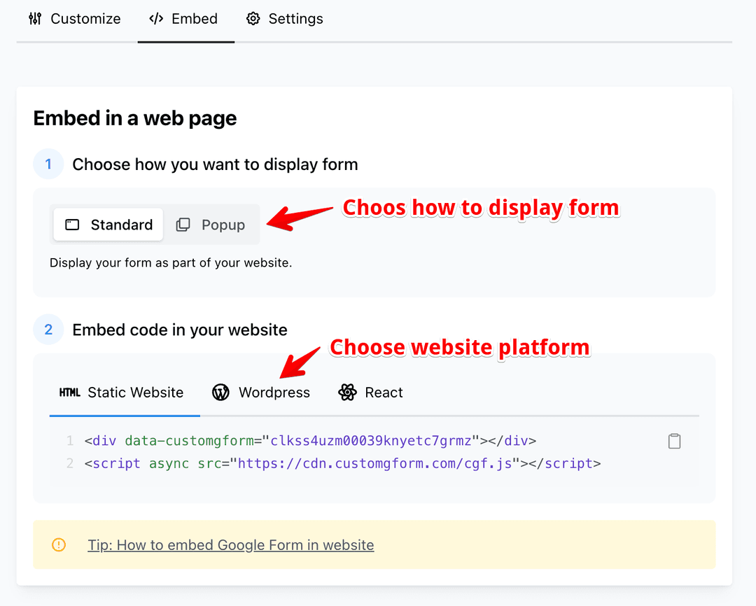 How to embed Google Form in website – CustomGForm